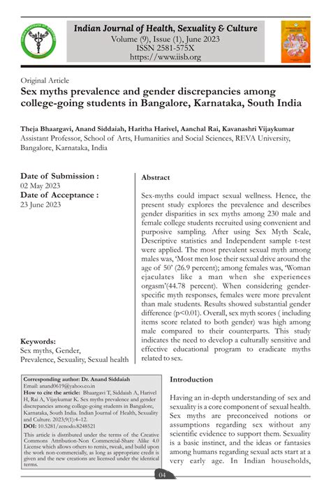 Pdf Sex Myths Prevalence And Gender Discrepancies Among College Going