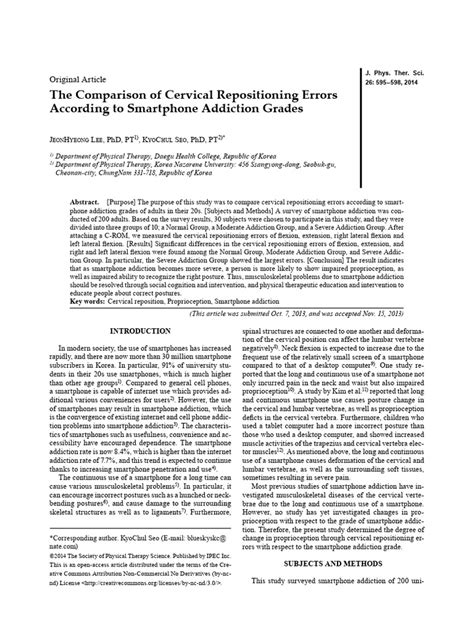 The Comparison Of Cervical Repositioning Errors According To Smartphone Addiction Grades Pdf