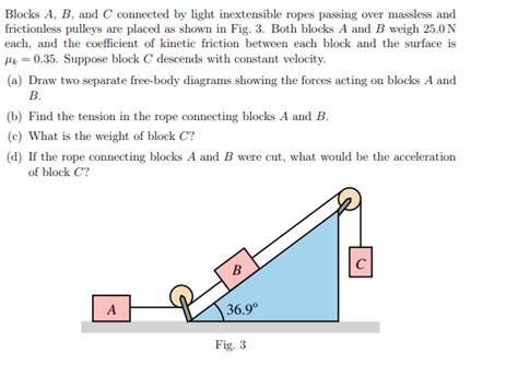 Solved Blocks A B And C Connected By Light Inextensible Chegg