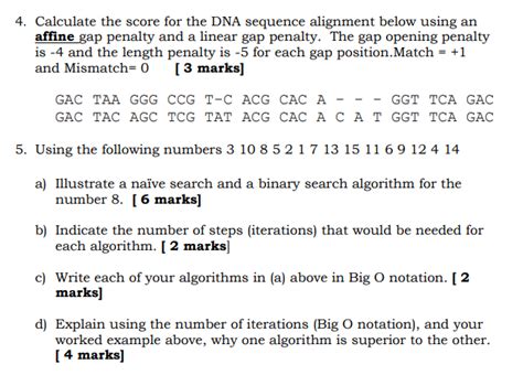 Calculate The Score For The DNA Sequence Alignment Chegg