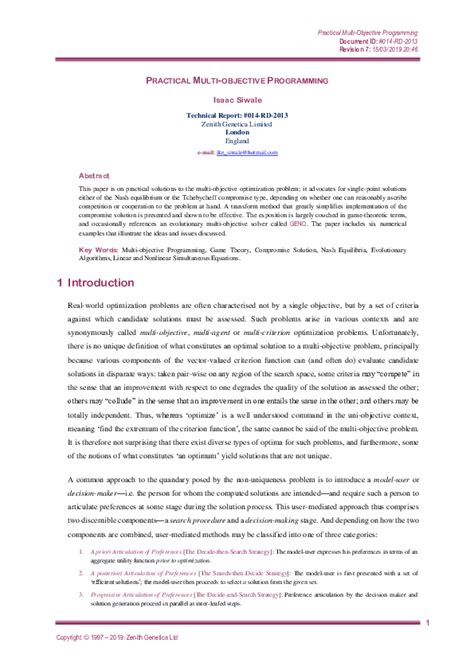 Pdf Practical Multi Objective Programming