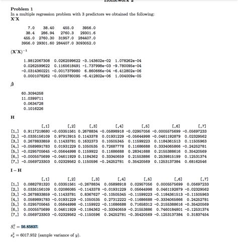 Solved Problem In A Multiple Regression Problem With Chegg