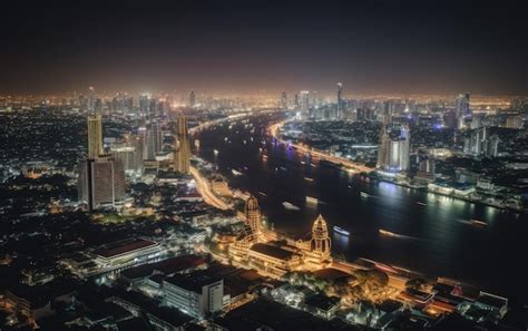 Premium Ai Image Beautiful Bangkok City Night With River Landscape
