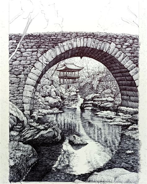 허욱 글씨 쓰고 그림 그리는 작가 선암사 승선교 그림 5일차 급하게 처리해야 할 일들 때문에 그림이 자꾸 후순위로 밀립니다 그러나 어차피 촉박한 일이 아니니