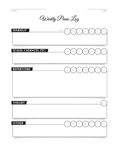 Printable Weekly Practice Chart Music Practice Practice Planner Practice Log Piano Lesson Chart