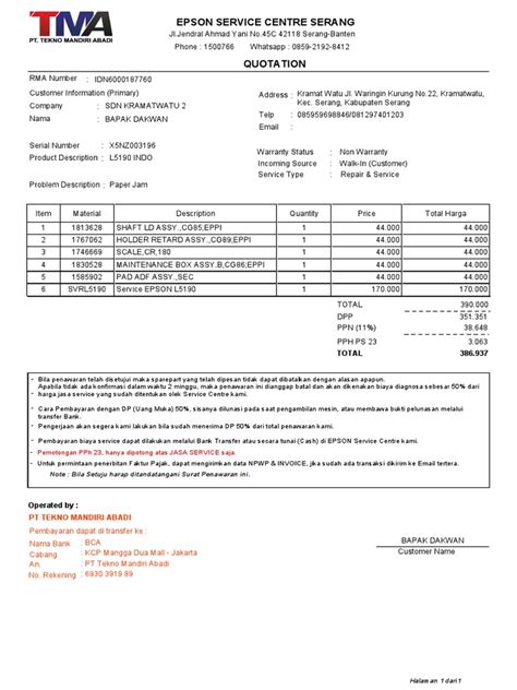 Contoh Quotation Servise Printer Pdf