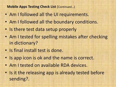 Mobile Apps Testing Check List Pptx Operating Systems Computer Software And Applications