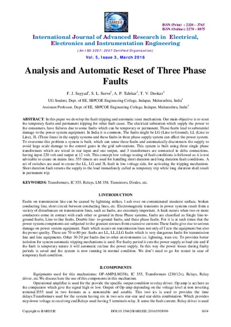 Pdf Analysis And Automatic Reset Of Three Phase Faults