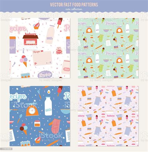 귀여운 벡터 원활한 음식 패턴 말풍선이 있는 우유관 설탕 Reci 2015년에 대한 스톡 벡터 아트 및 기타 이미지 2015년 귀여운 레스토랑 Istock