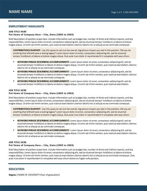 Job Winning Return To Work Resume Template