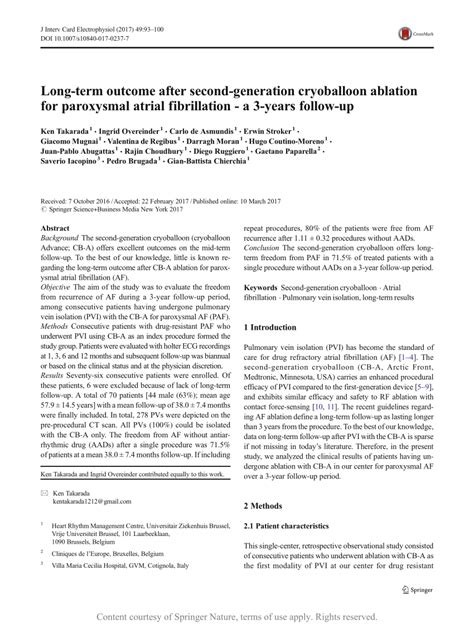 Long Term Outcome After Second Generation Cryoballoon Ablation For Paroxysmal Atrial