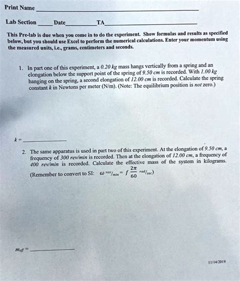Solved Print Name Lab Section Date Ta This Pre Lab Is Due When You