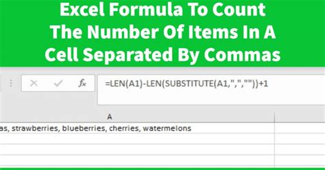 excel formula to count the number of items in a cell separated by