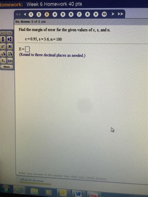 solved find the margin of error for the given values of c