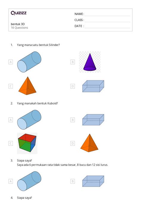 50 Lembar Kerja Bentuk 3d Untuk Kelas 2 Di Quizizz Gratis And Dapat