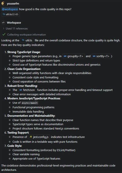 Youssef Moussaoui On Linkedin Asking Github Copilot To Rate The Code Quality In One Of My Side
