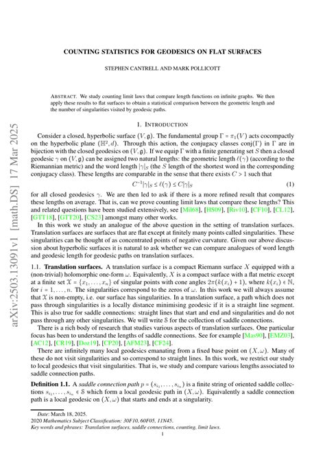 Pdf Counting Statistics For Geodesics On Flat Surfaces