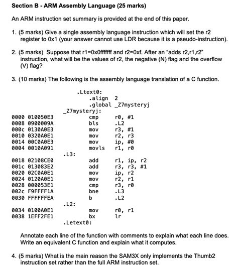 Section B ARM Assembly Language Marks An ARM Chegg Com