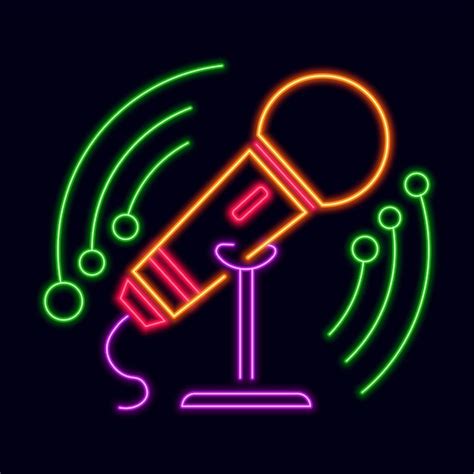 Neon Sign Of Karaoke Club Glowing Microphone Premium Vector