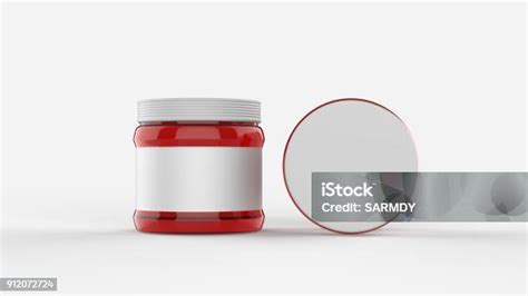 항아리에 딸기 잼에 격리 된 부드러운 회색 배경과 흰색 라벨을 비웃는 다 작은 크기입니다 3d 설명입니다 0명에 대한 스톡 사진 및 기타 이미지 Istock