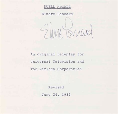 Duell Mccall Desperado Original Teleplay Signed By Elmore Leonard Elmore Leonard