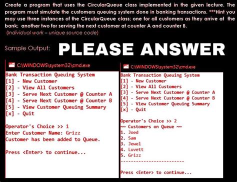 Solved Create A Program That Uses The Circular Queue Class