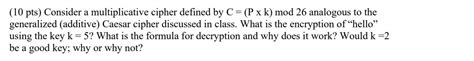 Solved 10 Pts Consider A Multiplicative Cipher Defined By