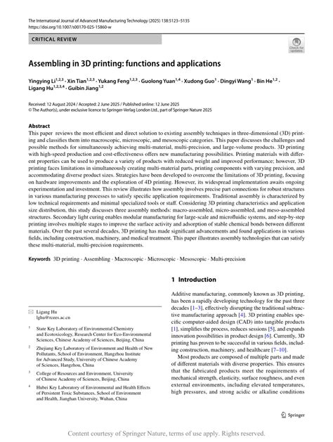 Assembling In 3d Printing Functions And Applications