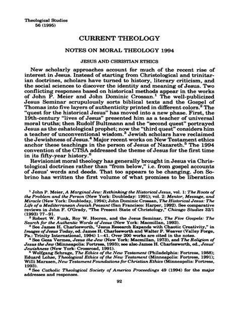 1995 William C Spohn Jesus And Christian Ethics Pdf Christian