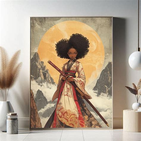 Black Girl Magic Samurai Art Print Afrocentric Geisha Digital
