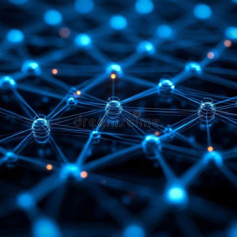 Blue Network Web Of Glowing Connections And Nodes On A Dark Background Stock Image Image Of