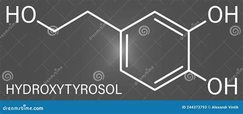 Hydroxytyrosol Molecule Structural Chemical Formula Molecule Model Vector Illustration