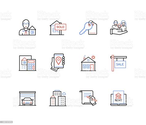 Real Estate Transactions Line Design Style Icons Stock Illustration