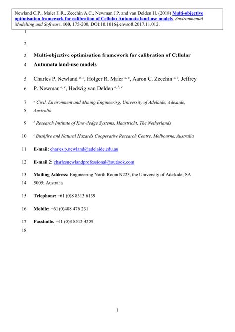 Pdf Multi Objective Optimisation Framework For Calibration Of Cellular Automata Land Use Models