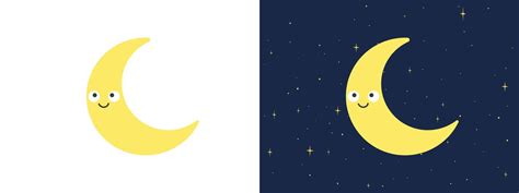Crescent Moon With Kawaii Face Clipart Simple Cute Yellow Smiling Crescent Moon Flat Vector