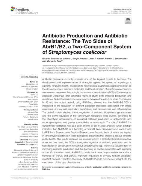 Pdf Antibiotic Production And Antibiotic Resistance The Two Sides Of Abrb1 B2 A Two