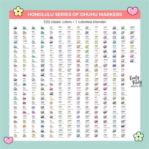Ohuhu Honolulu 320 Marker Swatch Chart Printable Color Guide Pdf