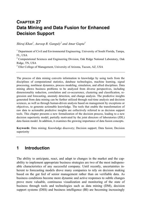 Pdf Data Mining And Data Fusion For Enhanced Decision Support