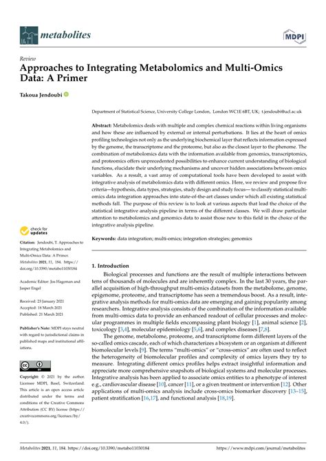Approaches To Integrating Metabolomics And Multi Omics Data A Primer