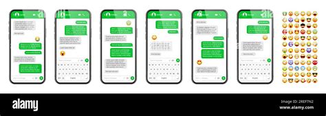 Smartphone Messaging App User Interface Design With Emoji Sms Text Frame Chat Screen With