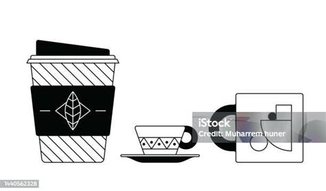 커피 머그잔 전통 및 에스프레소 커피 컵 종이 커피 머그잔의 벡터 흑백 그림 레스토랑에 대한 스톡 벡터 아트 및 기타 이미지 레스토랑 단일 이미지 라떼 Istock