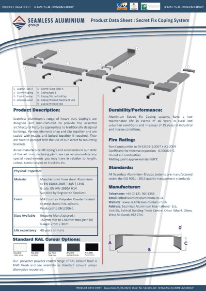 Coping System Heavy Duty Aluminium Coping Secret Fix Seamless Aluminium Group Nbs Source