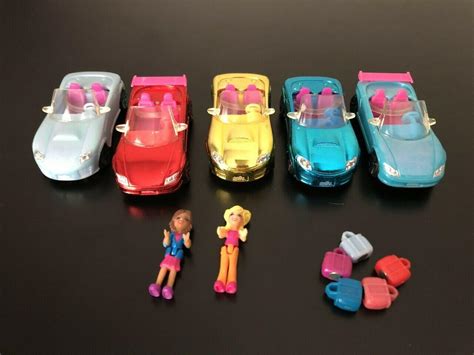 5 Polly Pocket Poly Wheels Race To The Mall Convertible Cars 5 Bags