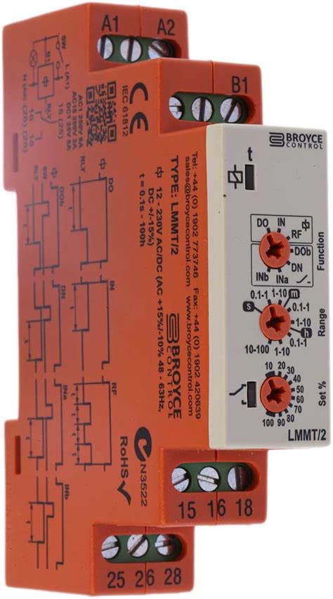 Lmmt 2 12 230v Ac Dc Broyce Control Broyce Control Din Rail Mount Timer Relay 24 → 230 V Ac