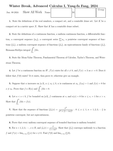 Advanced Calculus I 2024 01 Winter Work Pdf Mathematical Analysis Mathematical Structures