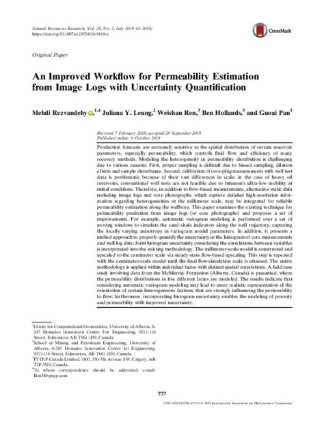 Pdf An Improved Workflow For Permeability Estimation From Image Logs