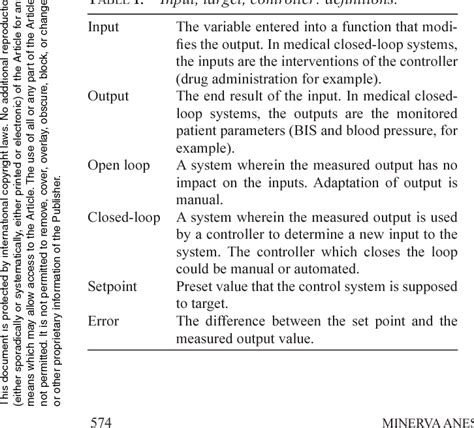 Table I From W Closed Loop Anesthesia Semantic Scholar