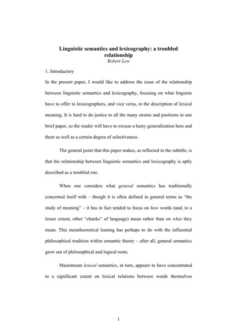 Pdf Linguistic Semantics And Lexicography A Troubled Relationship