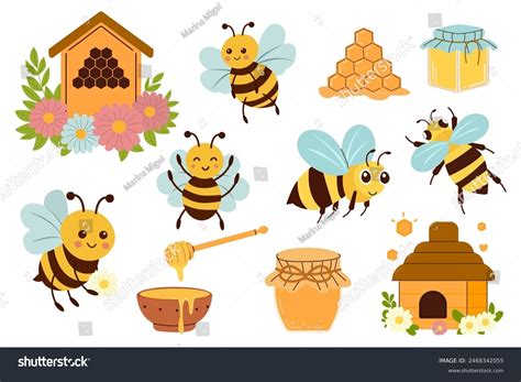 Bee Honey Hive Set Beekeeping Vector Stock Vector Royalty Free