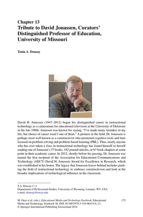 Pdf Tribute To David Jonassen Curators Distinguished Professor Of